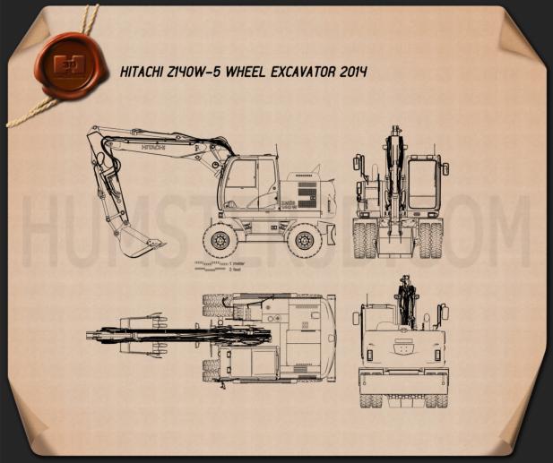 Hitachi Z140W-5 Wheel Excavator Clipart and Blueprint - Download ...