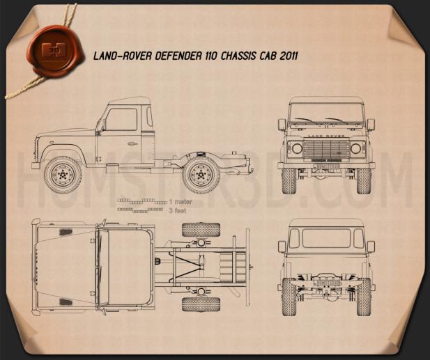 Land Rover Defender 110 Chassis Cab 2011 Clipart and Blueprint ...