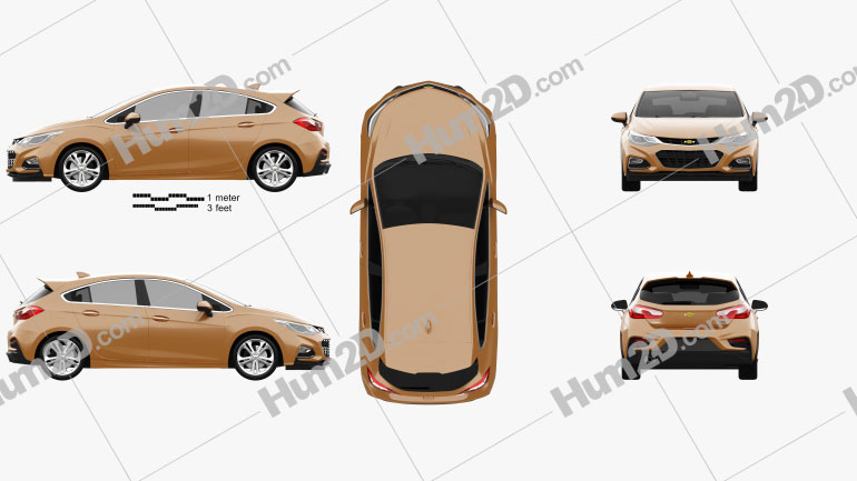 Chevrolet Cruze Hatchback RS 2017 Clipart and Blueprint - Download ...