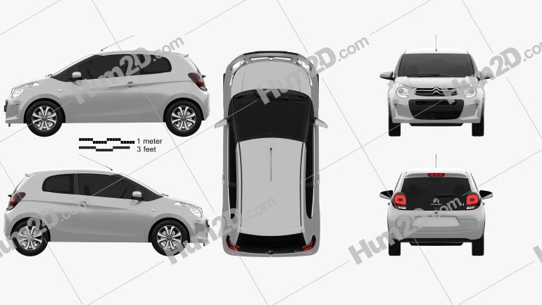 Citroen C1 3-door 2014 Clipart and Blueprint - Download Vehicles Clip ...