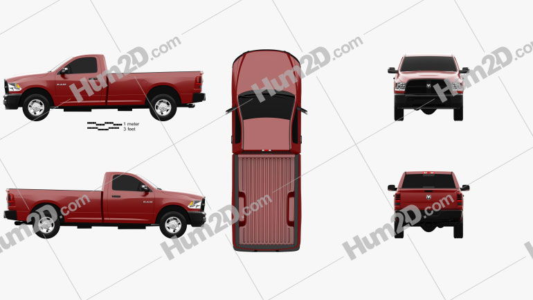 Dodge Ram 3500 Regular Cab pickup 2014 Clipart and Blueprint - Download ...