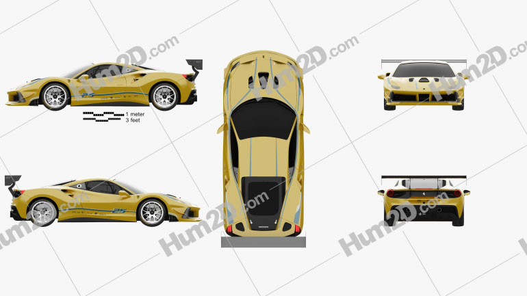 Ferrari 488 GTB Challenge 2017 Clipart and Blueprint - Download ...