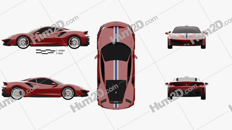 Ferrari 488 Pista 2018 Clipart and Blueprint - Download Vehicles Clip ...