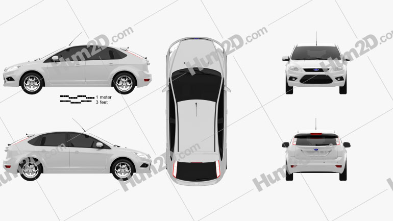 Ford Focus hatchback 5-door 2009 Clipart and Blueprint - Download ...
