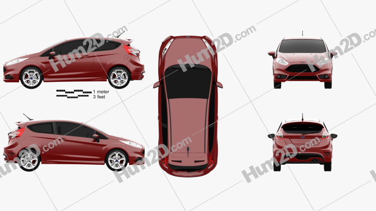 Ford Fiesta ST 3-door 2014 Clipart and Blueprint - Download Vehicles ...