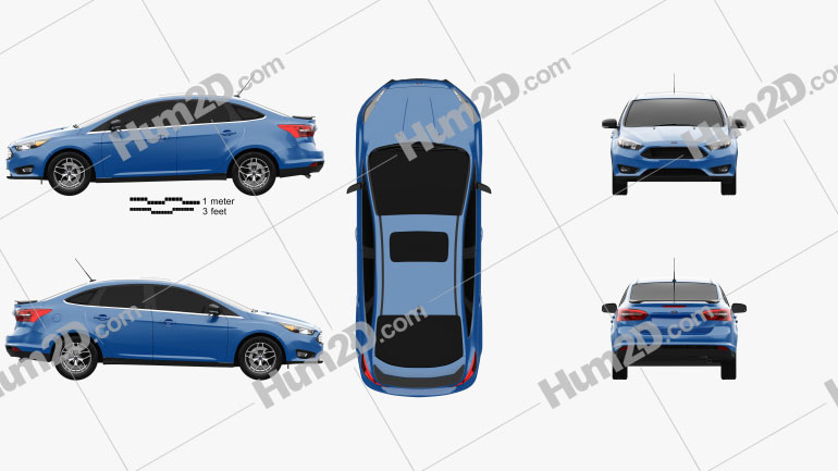 Ford Focus sedan 2014 Clipart and Blueprint - Download Vehicles Clip ...
