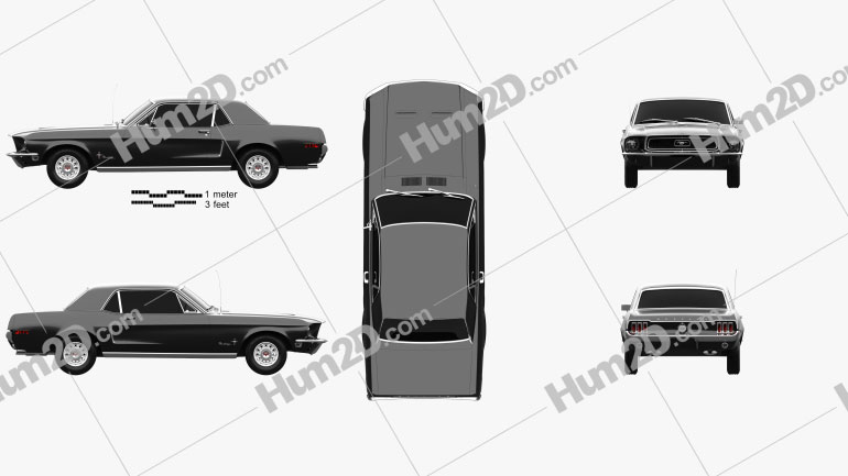 Ford Mustang Hardtop 1968 Clipart and Blueprint - Download Vehicles ...