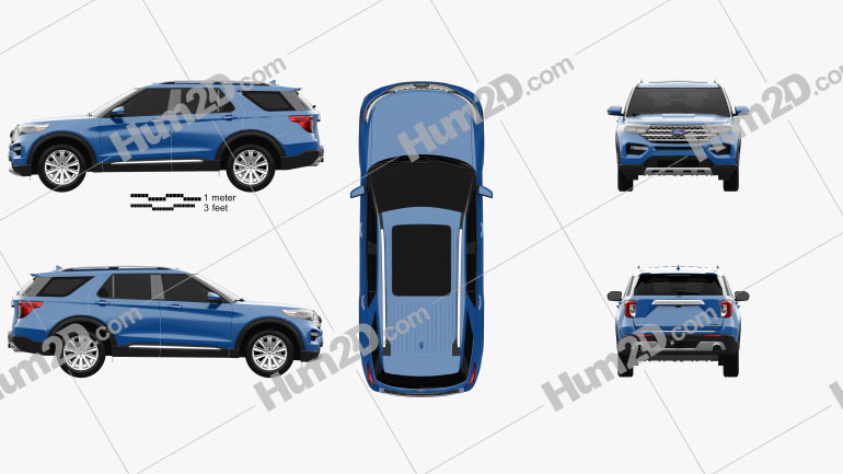Ford Explorer Limited Hybrid 2020 Clipart and Blueprint - Download ...