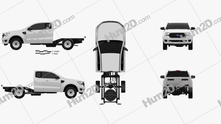 Ford Ranger Super Cab Chassis XL 2018 Clipart and Blueprint - Download ...