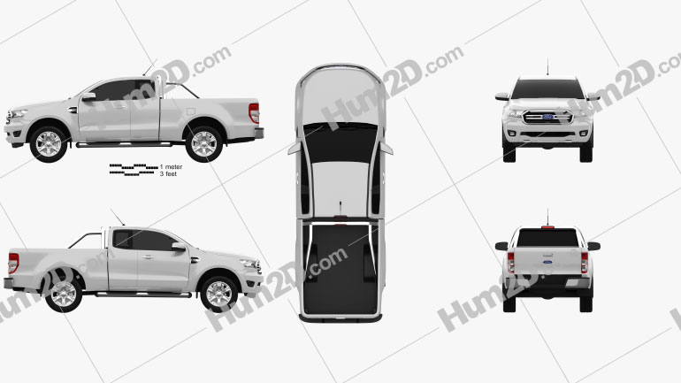 Ford Ranger Super Cab XLT 2018 Clipart and Blueprint - Download ...