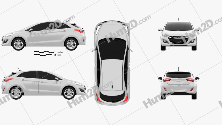 Hyundai i30 hatchback 2013 Clipart and Blueprint - Download Vehicles ...