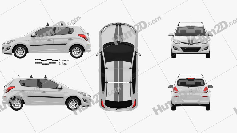 Hyundai i20 5-door 2013 Clipart and Blueprint - Download Vehicles Clip ...