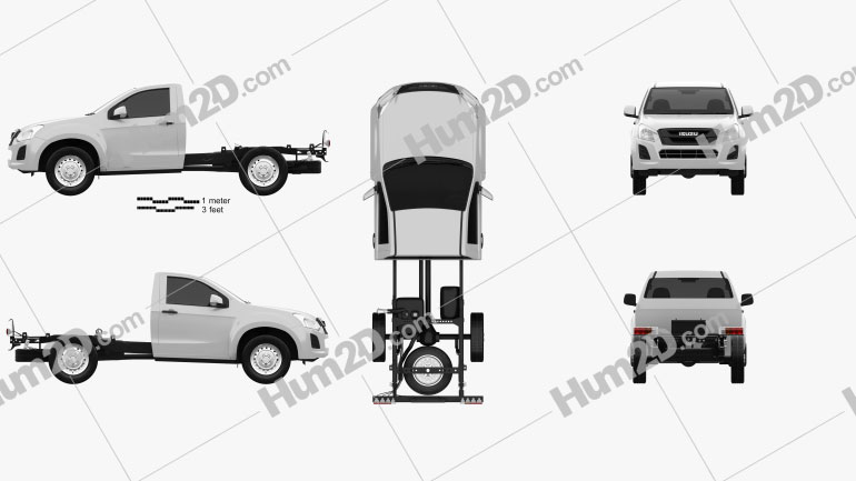 Isuzu D-Max Single Cab Chassis SX 2017 Clipart and Blueprint - Download ...