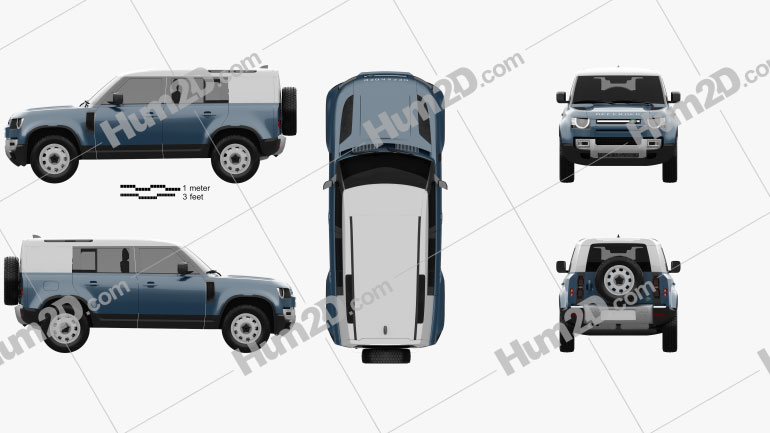 Land Rover Defender 110 HardTop 2020 Clipart and Blueprint - Download ...