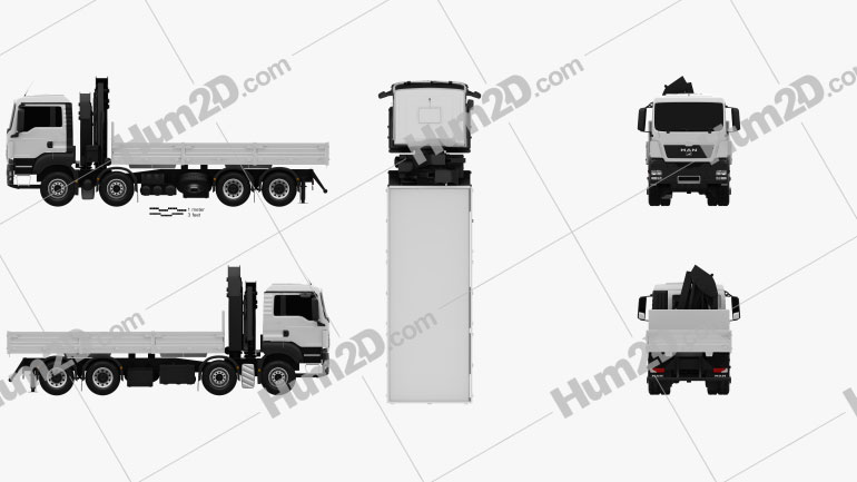MAN TGS Flatbed Crane Truck 2012 Clipart and Blueprint - Download ...