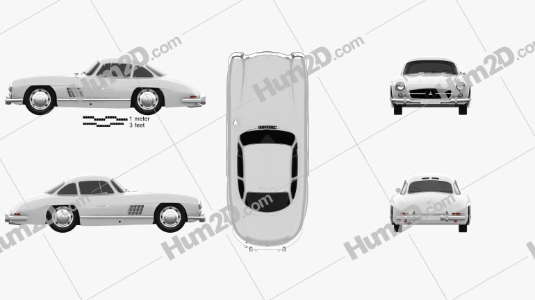 Mercedes-Benz 300 SL Gullwing 1954 Clipart and Blueprint - Download ...