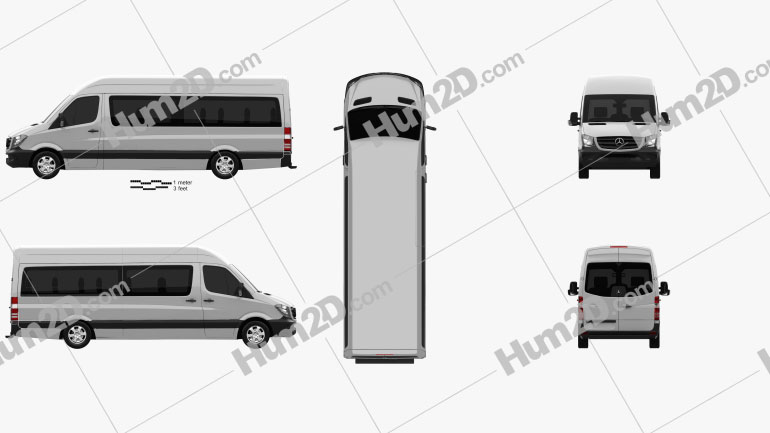 Mercedes-Benz Sprinter Passenger Van LWB HR 2013 Clipart and Blueprint ...