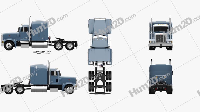 Peterbilt 377 Sleeper Cab Tractor Truck 1999 Clipart and Blueprint ...