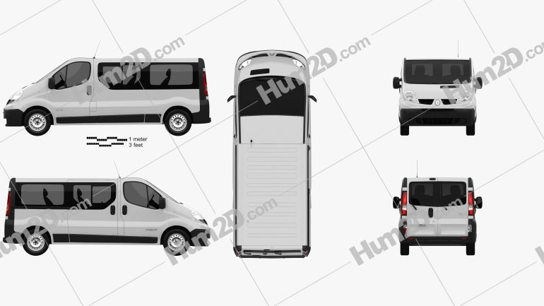 Renault Trafic Passenger Van LWB 2010 Clipart and Blueprint - Download ...