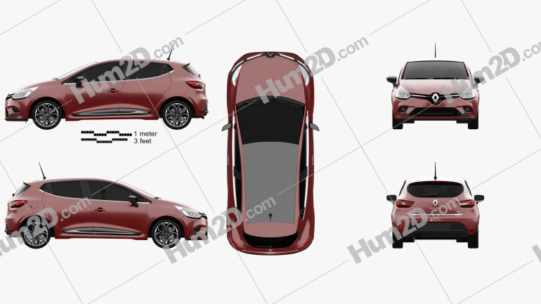 Renault Clio Edition One 5-door hatchback 2016 Clipart and Blueprint ...
