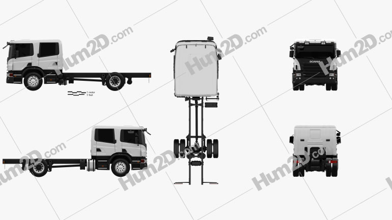 Scania P310 Crew Cab Chassis Truck 2005 Clipart and Blueprint ...