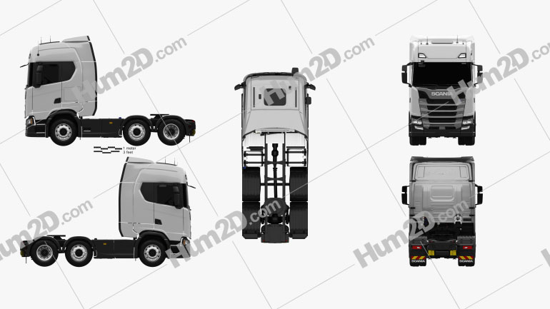 Scania R450 Highline Tractor Truck 3-axle 2017 Clipart and Blueprint ...