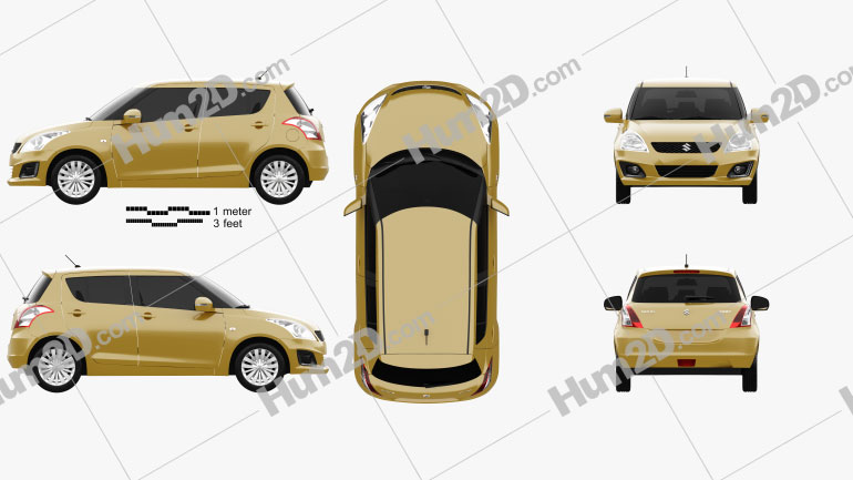 Suzuki Swift hatchback 5-door 2014 Clipart and Blueprint - Download ...