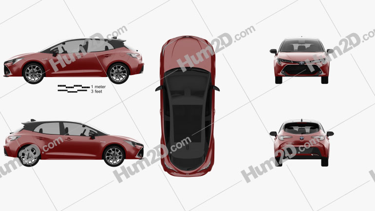 Toyota Corolla hatchback hybrid 2018 Clipart and Blueprint - Download ...