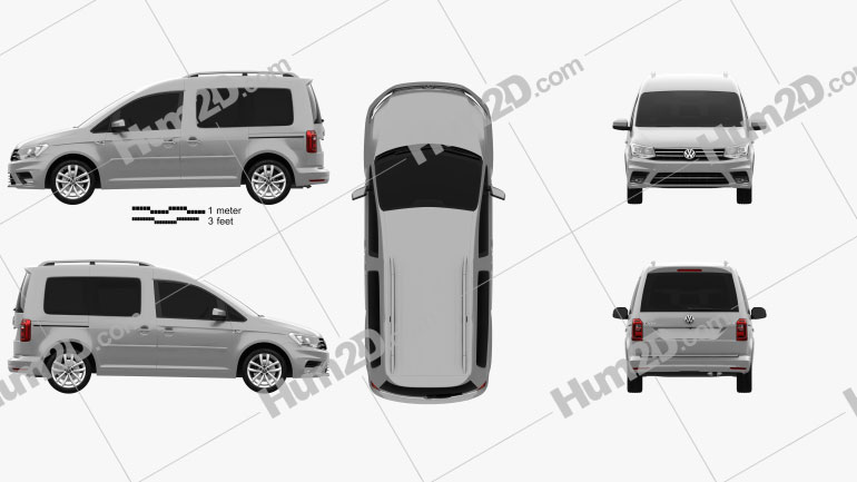 Volkswagen Caddy Highline 2015 Clipart and Blueprint - Download ...